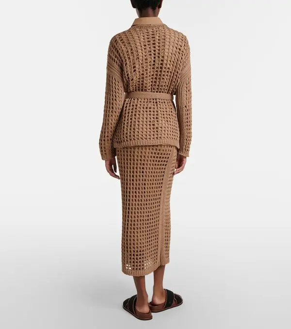 Max Mara Geode Open-knit Cotton Midi Skirt - Brown