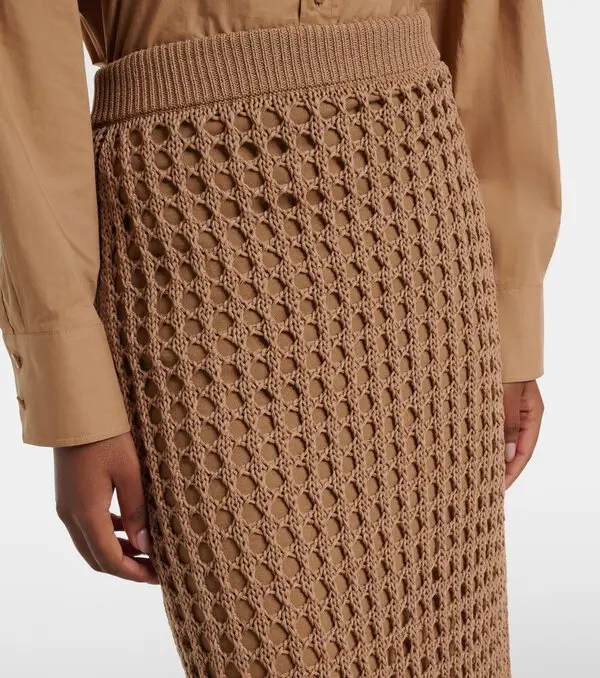 Max Mara Geode Open-knit Cotton Midi Skirt - Brown