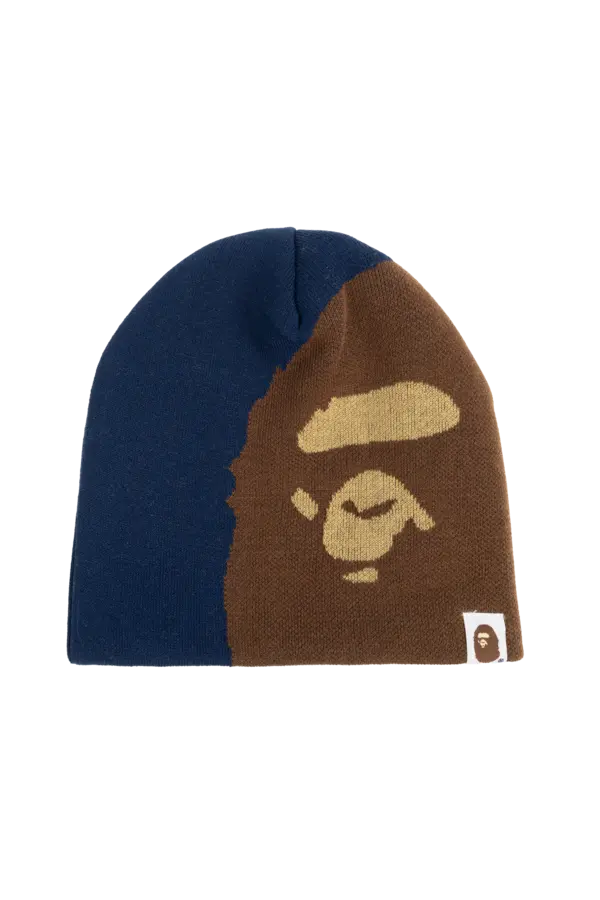 A BATHING APE Logo Beanie - Navy Blue