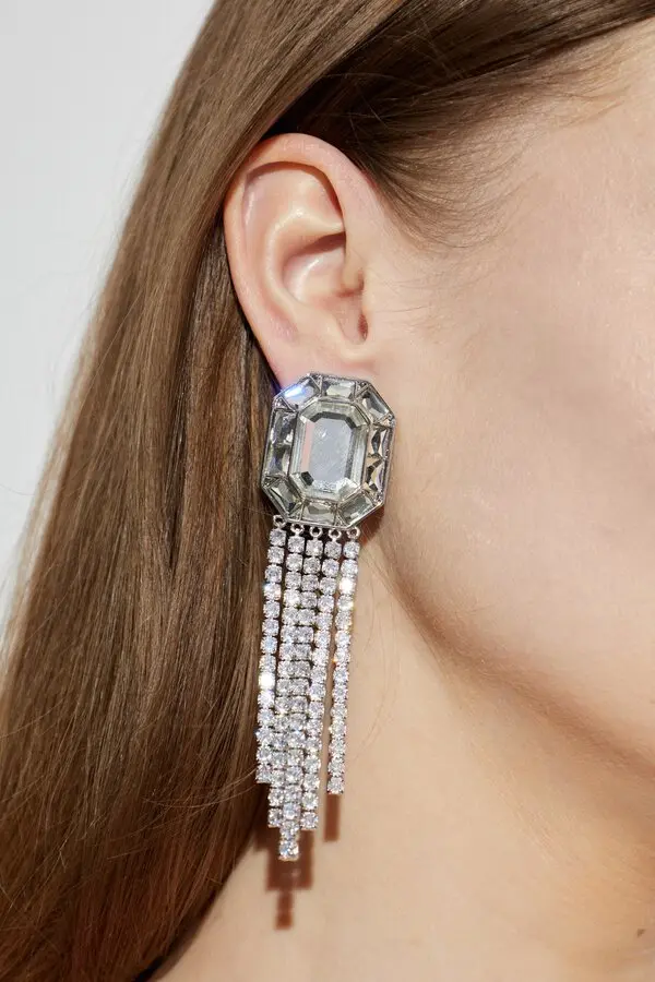 SELF-PORTRAIT Shimmering Crystal Dangle Earrings - Silver