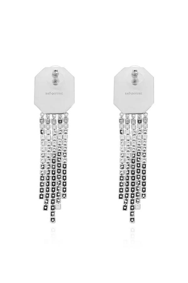 SELF-PORTRAIT Shimmering Crystal Dangle Earrings - Silver