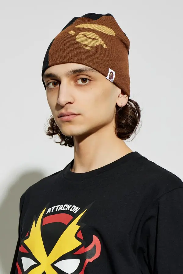 A BATHING APE Logo Beanie - Black