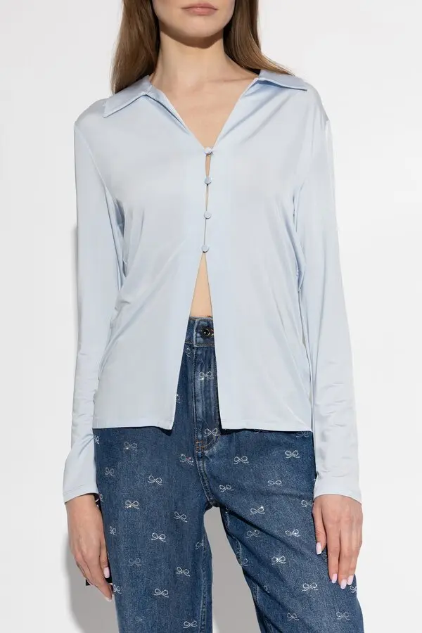 SELF-PORTRAIT Satin Long-sleeve Top - Light Blue