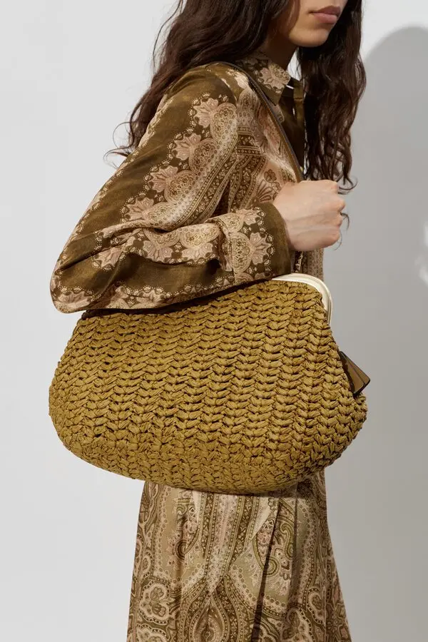 COACH Kisslock 27 Raffia Shoulder Bag - Green