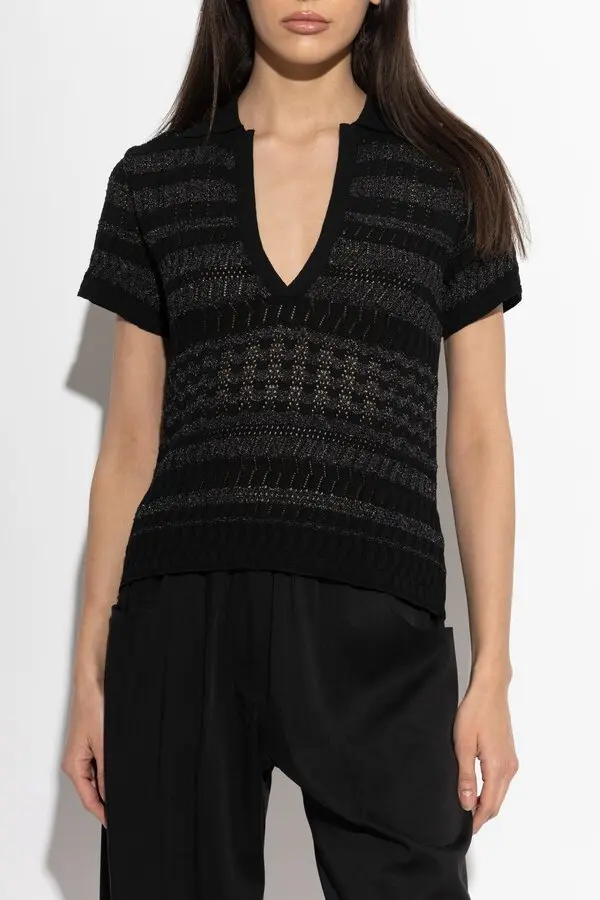 AKEP Lurex Thread Polo Shirt - Black