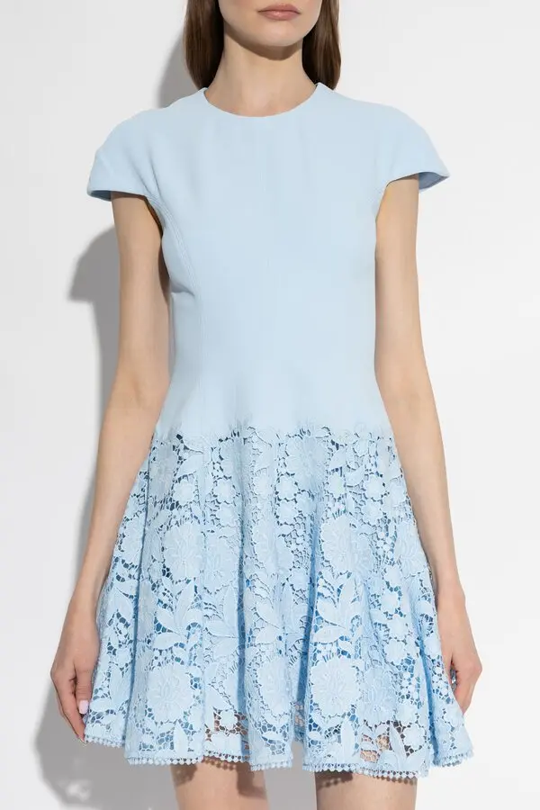 SELF-PORTRAIT Dress With Lace Hem - Light Blue