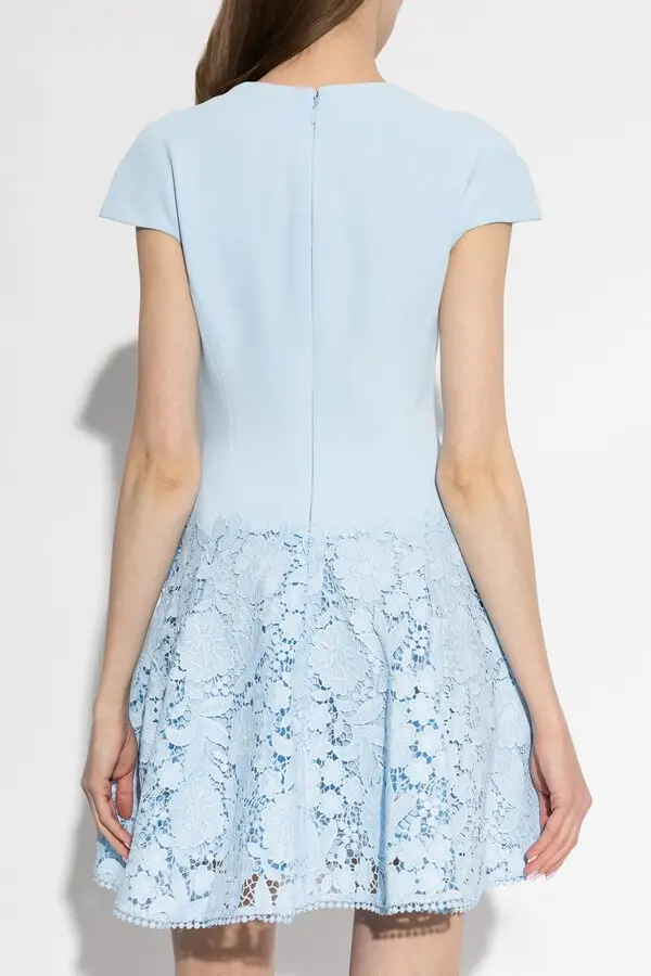 SELF-PORTRAIT Dress With Lace Hem - Light Blue