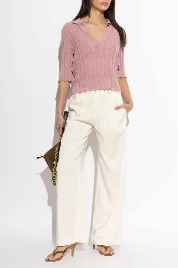 AKEP Satin Trousers With Side Stripes - Cream