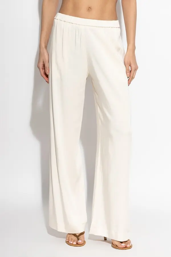 AKEP Satin Trousers With Side Stripes - Cream