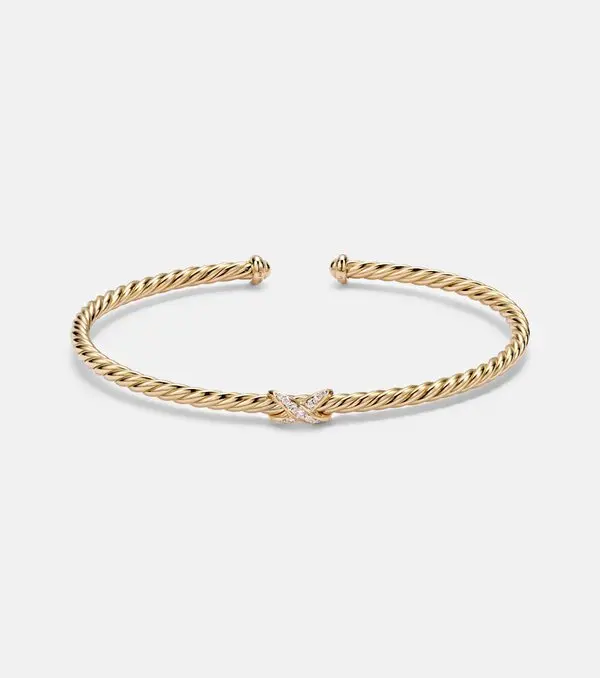 David Yurman Cable Spira Flex X Micro 18kt Yellow Cuff Bracelet With Diamonds - Gold