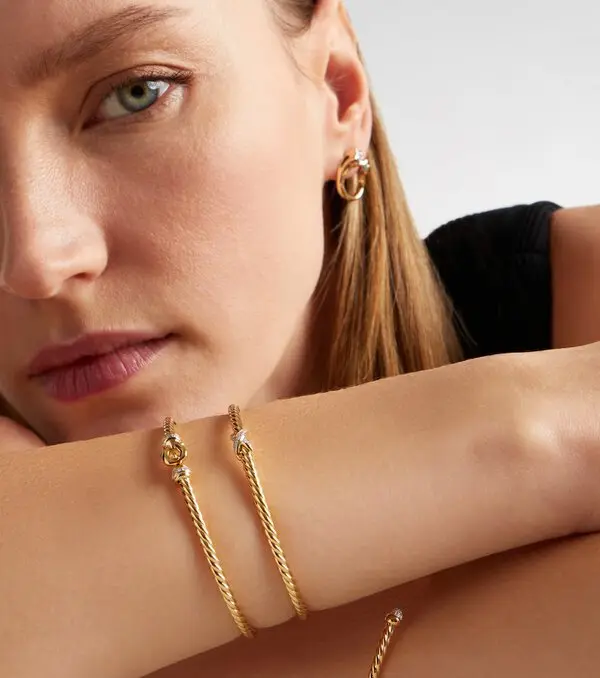 David Yurman Cable Spira Flex X Micro 18kt Yellow Cuff Bracelet With Diamonds