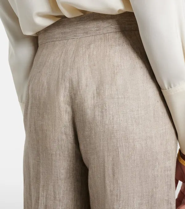 Max Mara Deserto Herringbone Linen Wide-leg Pants - Beige