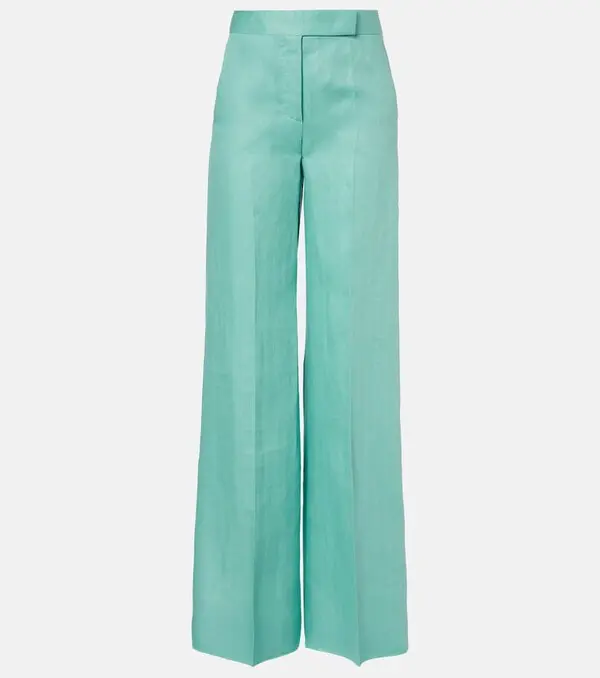 Max Mara Deserto Herringbone Linen Wide-leg Pants - Blue