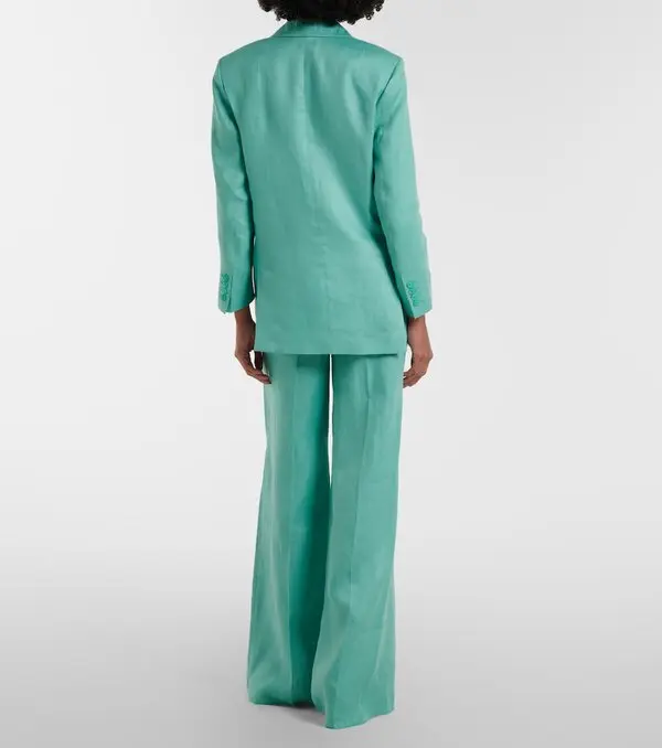 Max Mara Deserto Herringbone Linen Wide-leg Pants - Blue