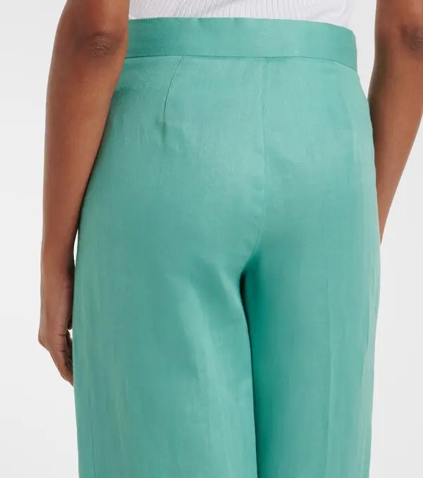 Max Mara Deserto Herringbone Linen Wide-leg Pants - Blue