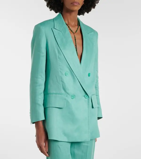 Max Mara Olimpia Double-breasted Herringbone Linen Blazer - Blue