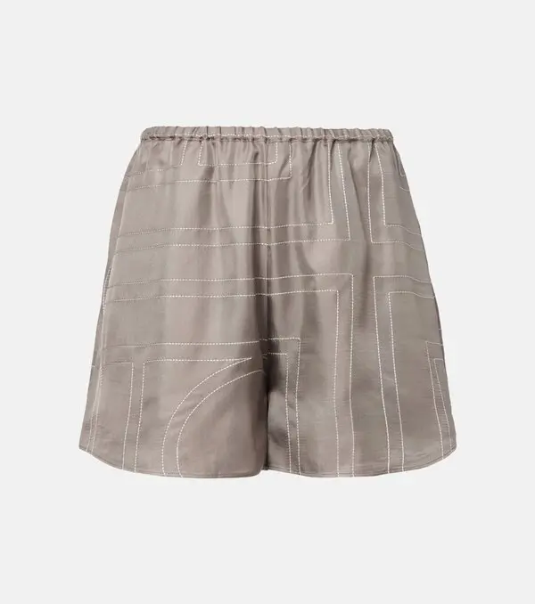TOTEME Logo Silk Twill Shorts - Grey