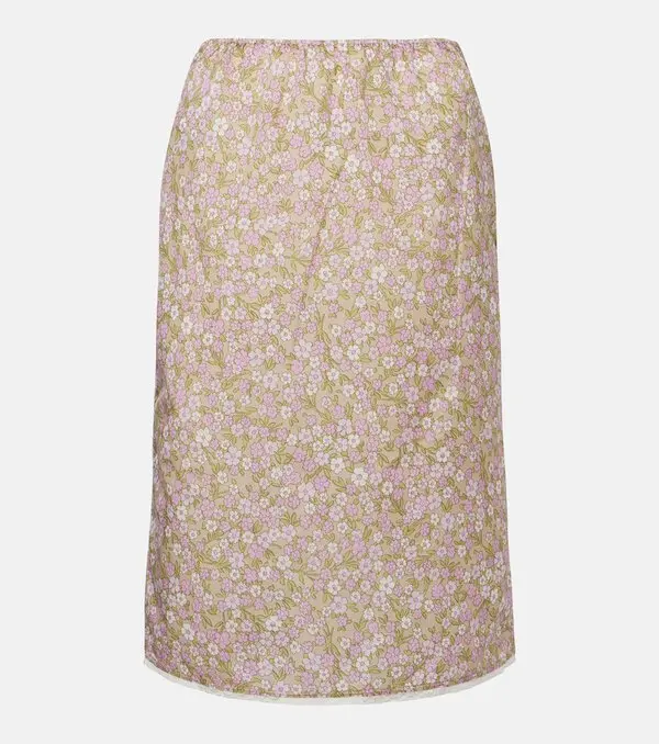 Prada Lace-trimmed Floral Midi Skirt - Multicoloured