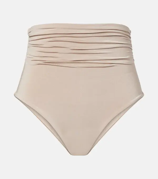 Max Mara Salli Draped High-rise Bikini Bottoms - Beige