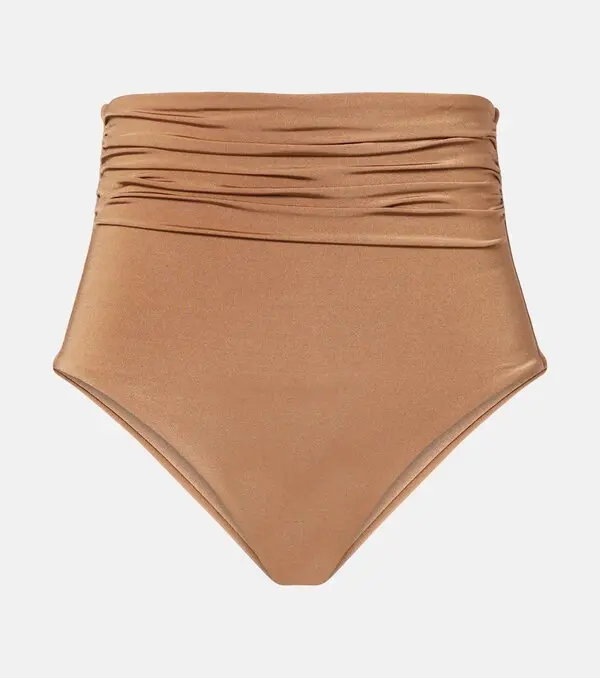 Max Mara Salli Draped High-rise Bikini Bottoms - Brown