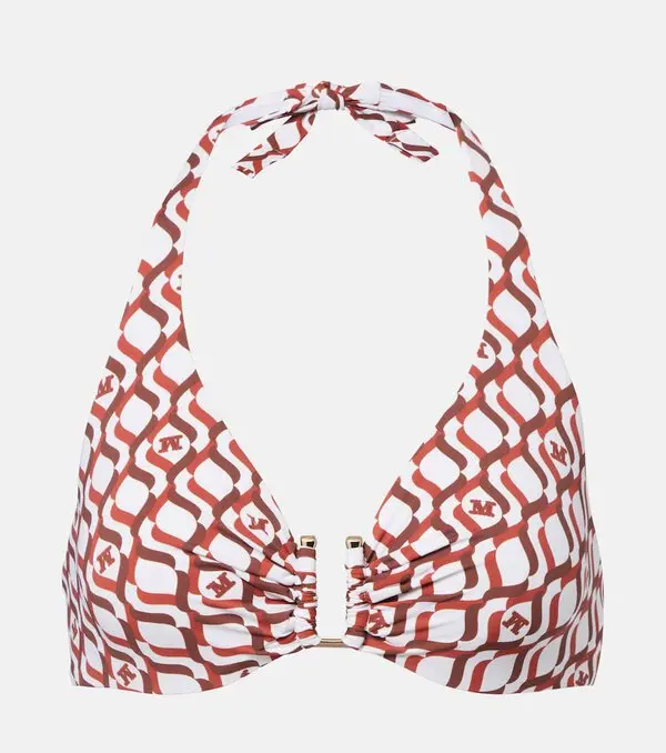 Max Mara Avena Printed Halterneck Bikini Top - Red