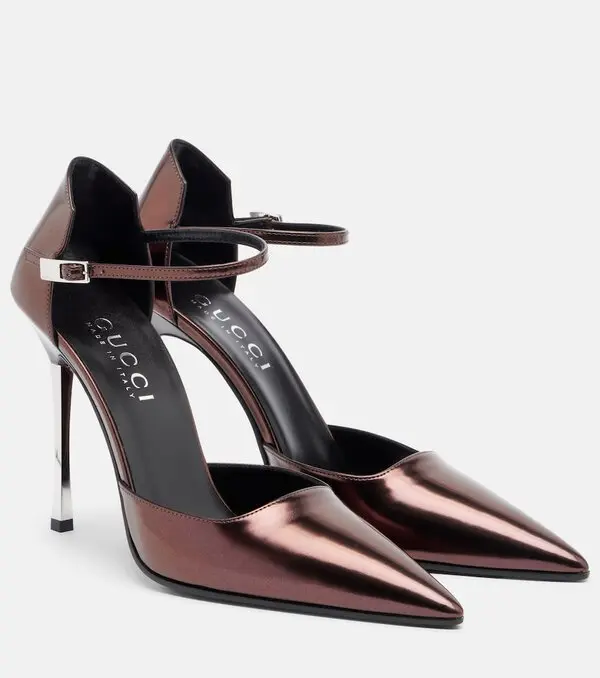 Gucci Bombshell Metallic Leather Pumps - Brown