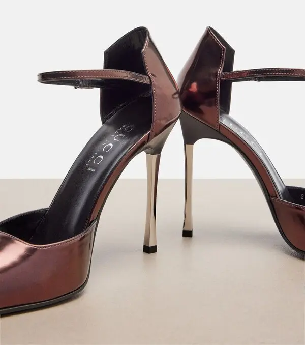 Gucci Bombshell Metallic Leather Pumps - Brown