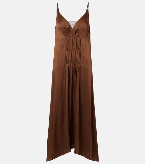 Prada Gathered Crêpe Satin Slip Dress