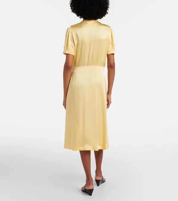 Prada Ruffled Tie-neck Satin Midi Dress - Yellow