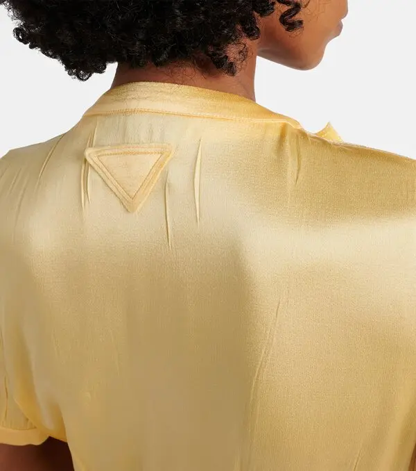 Prada Ruffled Tie-neck Satin Midi Dress - Yellow