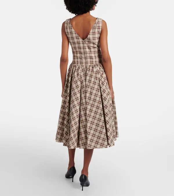 Prada Checked Cotton Poplin Midi Dress - Brown
