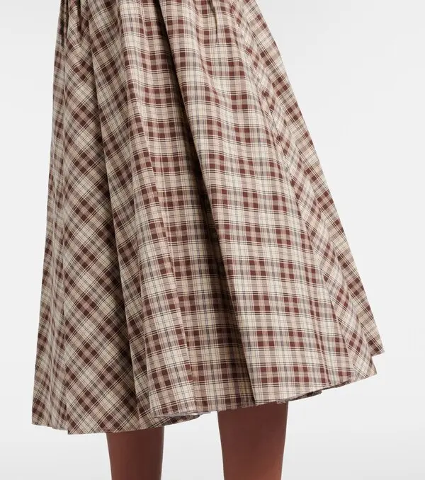 Prada Checked Cotton Poplin Midi Dress - Brown