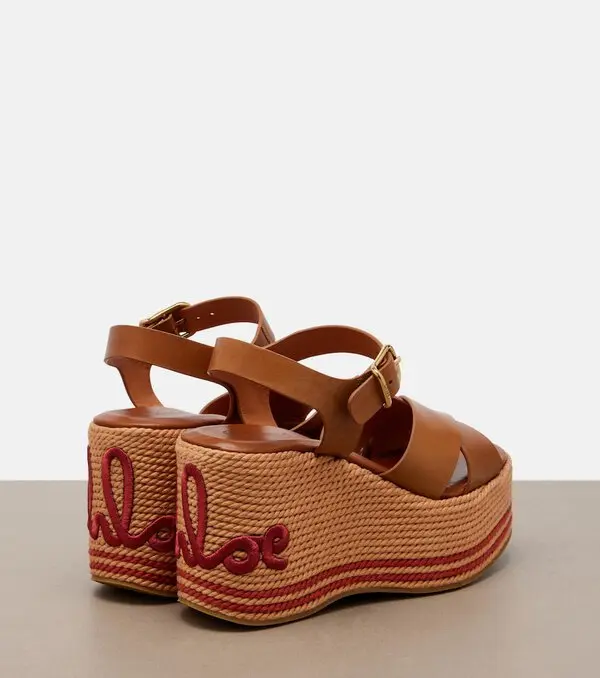 Chloé Leather Wedge Sandals - Brown