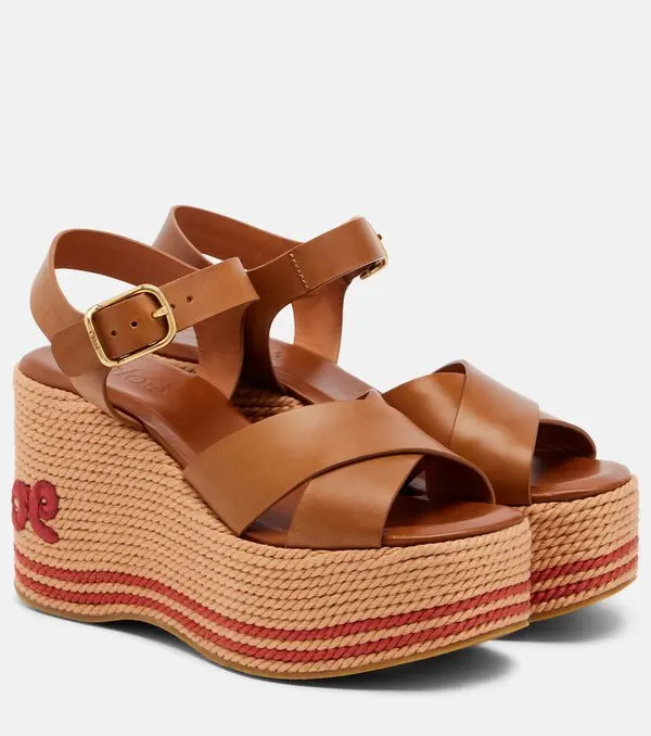 Chloé Leather Wedge Sandals - Brown