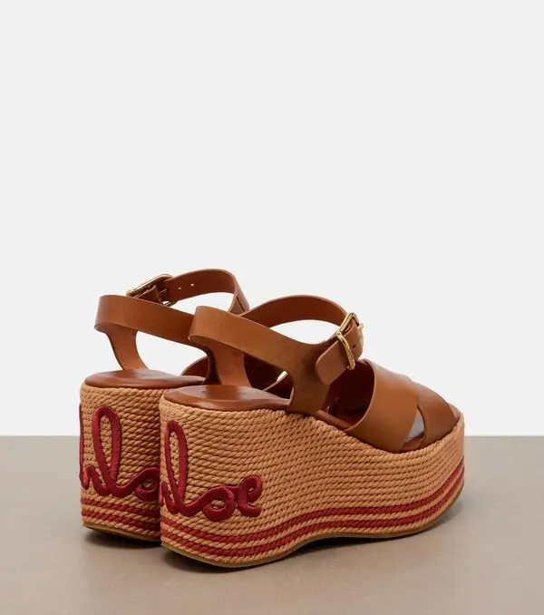 Chloé Leather Wedge Sandals - Brown