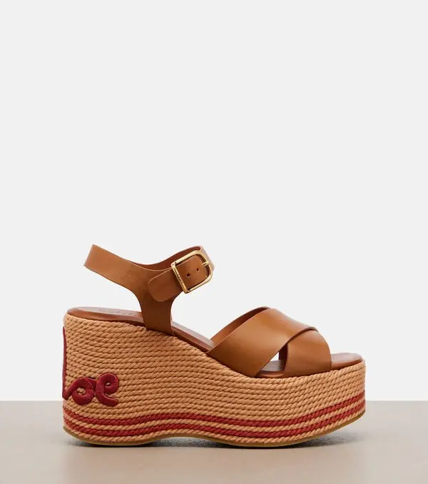 Chloé Leather Wedge Sandals - Brown