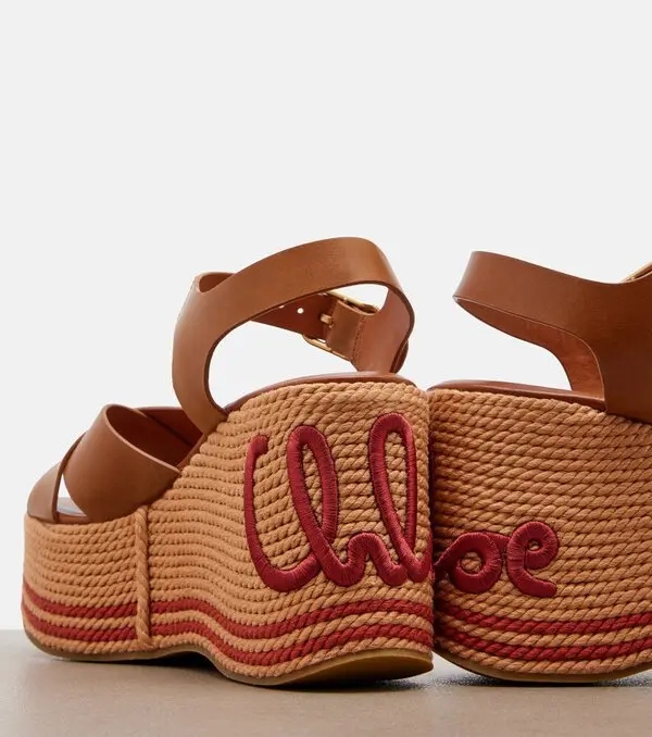 Chloé Leather Wedge Sandals - Brown