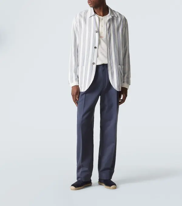 Brioni Linen And Cotton Straight Pants - Blue