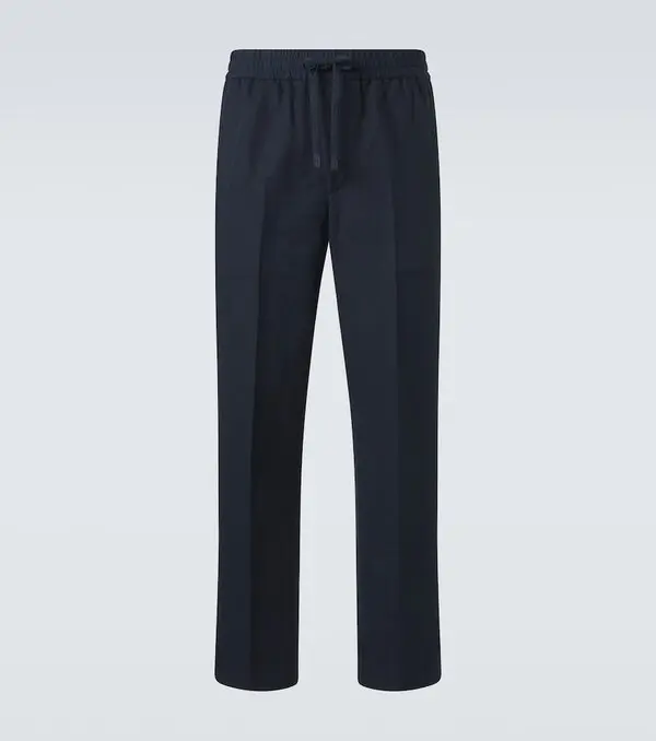 Brioni Straight Linen And Cotton Pants - Blue