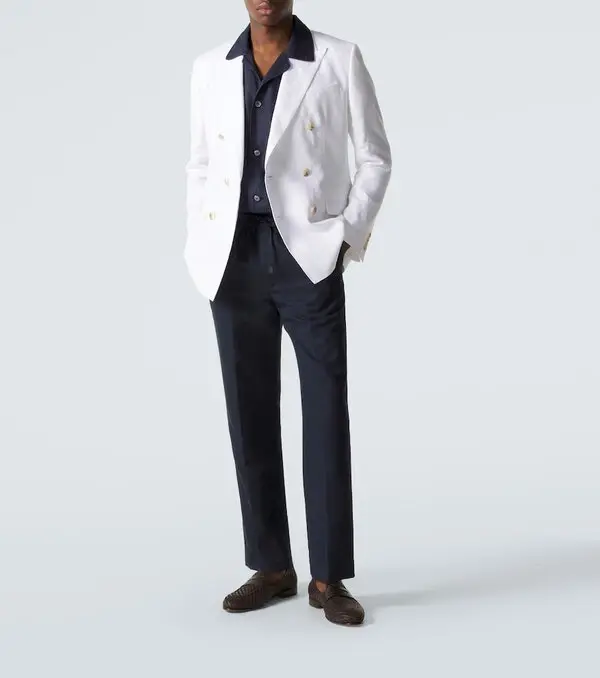 Brioni Straight Linen And Cotton Pants - Blue