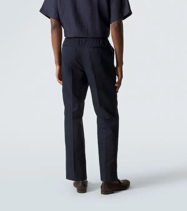 Brioni Straight Linen And Cotton Pants - Blue