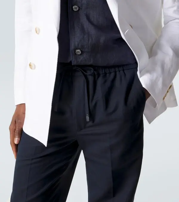 Brioni Straight Linen And Cotton Pants - Blue