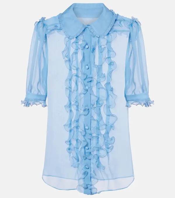 Dolce & Gabbana Ruffled Semi-sheer Silk Blouse - Blue