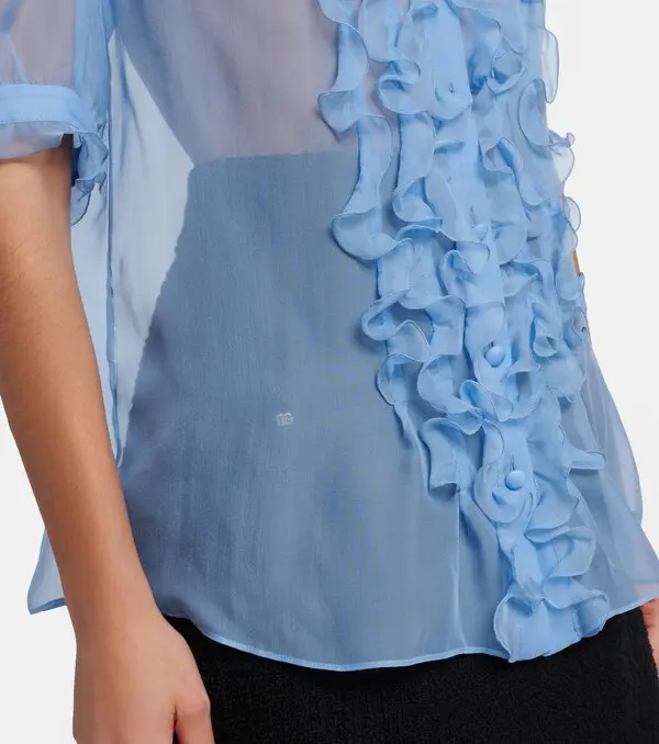 Dolce & Gabbana Ruffled Semi-sheer Silk Blouse - Blue