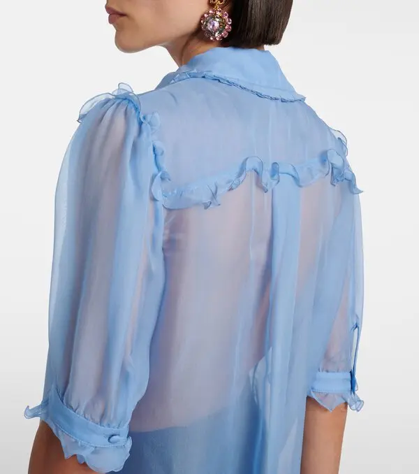 Dolce & Gabbana Ruffled Semi-sheer Silk Blouse - Blue