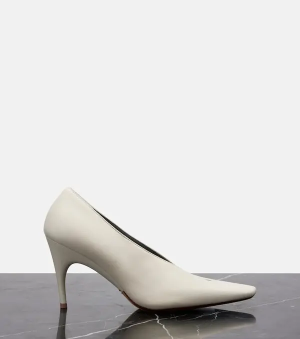 Balenciaga Duchesse Leather Pointed Toe Pumps - White