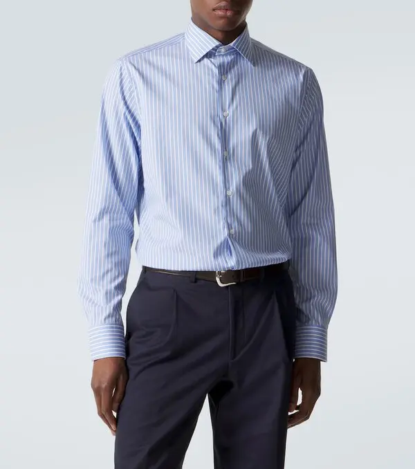 Canali Striped Cotton Poplin Shirt