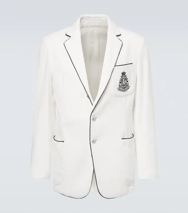 Ralph Lauren Purple Label Embroidered Cotton Terry Blazer - White