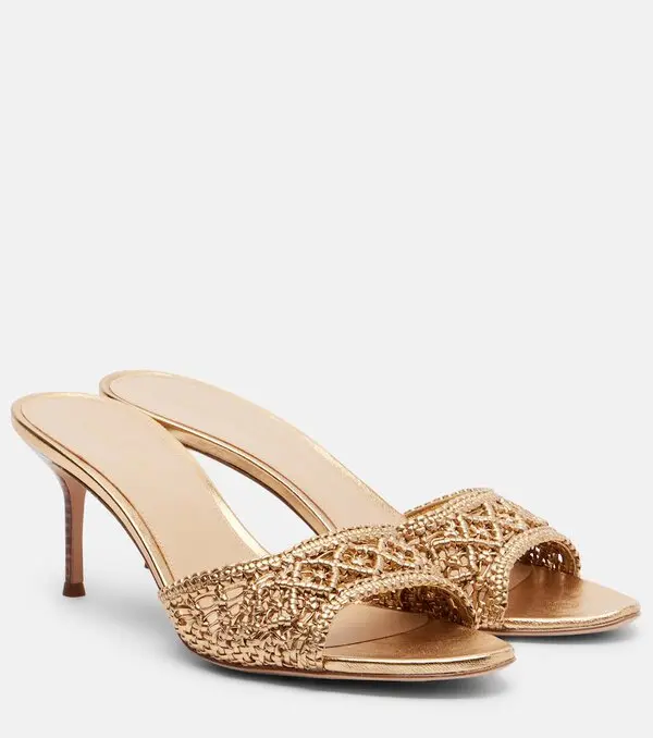 Veronica Beard Woven Metallic Leather Mules - Gold