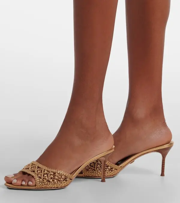 Veronica Beard Woven Metallic Leather Mules